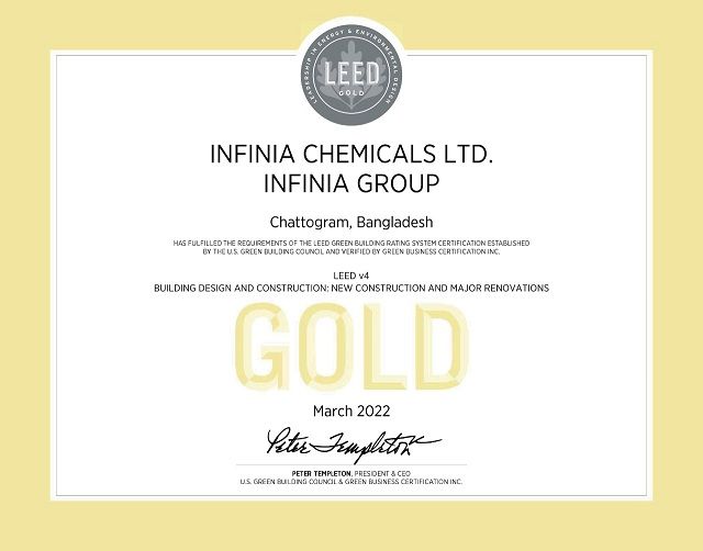 Infinia Chemicals Ltd. achieves LEED Gold certification